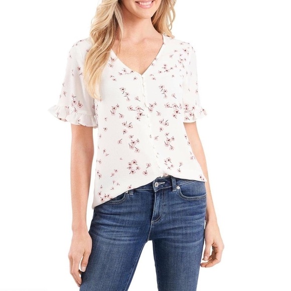 CeCe | Tops | New Cece Ruffle Sleeve Floral Blouse In Soft Ecru | Poshmark